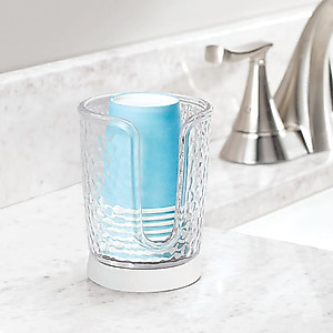 mDesign Plastic/Steel Compact Small Disposable Paper Cup Dispenser Storage Holder for Rinsing Cups on Bathroom Vanity Countertops - Rain Collection - Clear/White
