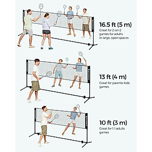 SONGMICS 10 ft Badminton Net, Height Adjustable Volleyball Net, Pickleball Net with Poles, Foldable Nylon Net for Tennis Indoor Outdoor Court, Black USYQ300HV1