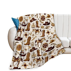 Western Blanket Soft Cozy Southwestern Flannel Throw Blanket Cowboy Decor Warm Lightweight Fleece Plush Bedding Stuff Blanket Gifts for Lover Kids Girls Boys Women Adults Bed Travel 40"x50"