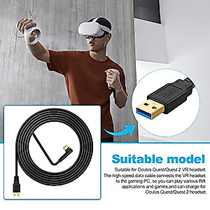 Dengofng 16FT with Fixing Clip VR Headset Accessories Black Link Cable for Oculus Quest 2