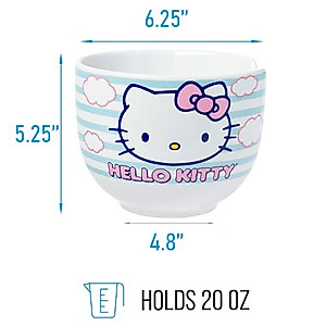 Silver Buffalo Sanrio Hello Kitty Ceramic Ramen Bowl with Chopsticks, 20 Ounces