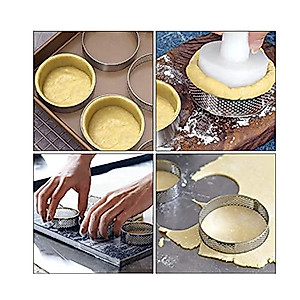 Silicone Baking Mat with Baking tart rings set of 5,Stainless Steel tart ring, Heat-resistant nonstick tart ring, muffin rings, molds and cake.