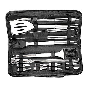 Grill Set, 20pcs Brush Barbecue Tool Set Fine Crafted Stainless Steel for Travel for Outdoor
