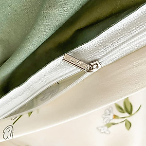 Kimko Floral Bedding Set with Zipper Closure Reversible Soft Flower Duvet Cover Set,Easy Care,Breathable and Durable【4Pcs -1 Duvet Cover + 1 Flat Sheet + 2 Pillowcases】 (Queen, # 05)