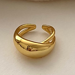 THJEW Womens Open Adjust Chunky Dome Geometric Ring,Adjustable 14K Yellow Gold Statement Ring Jewelry for Women (Ring_B, Adjustable)