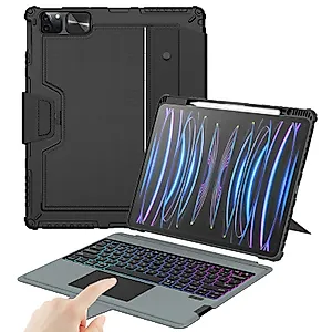 Nillkin Keyboard Case for iPad Air 13-inch (M3 2025/M2 2024), iPad Pro 12.9-inch (6th/5th/4th/3rd Gen) Rugged Case with Detachable Keyboard, Magic Trackpad, 7-Color Backlit, Portrait/Landscape, Black