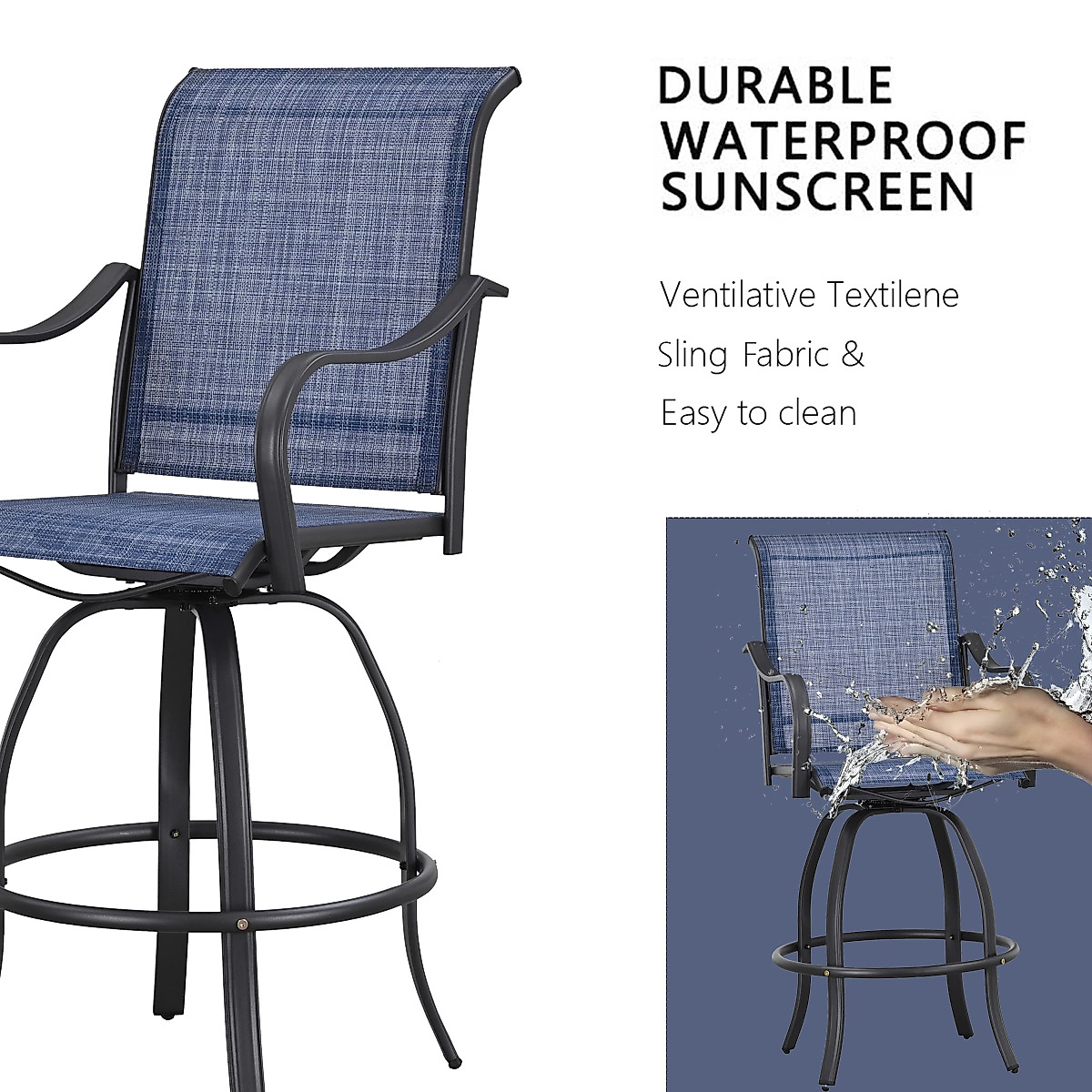 PatioFestival Outdoor Swivel Bar Stools Patio High Bistro Stool Height Chairs All Weather Furniture Bar Dining Chair,Set of 2