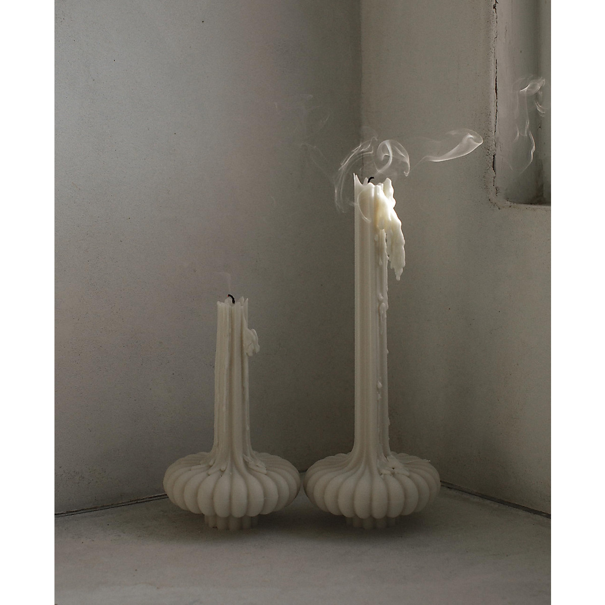 LAWA Set of 2 Pumpkin Base Candle - Beautiful Handmade Pillar Unscented Soy Wax Candle Elegant Aesthetic Vase Candle Housewarming Gift Home Room Shelf Decor Idea White