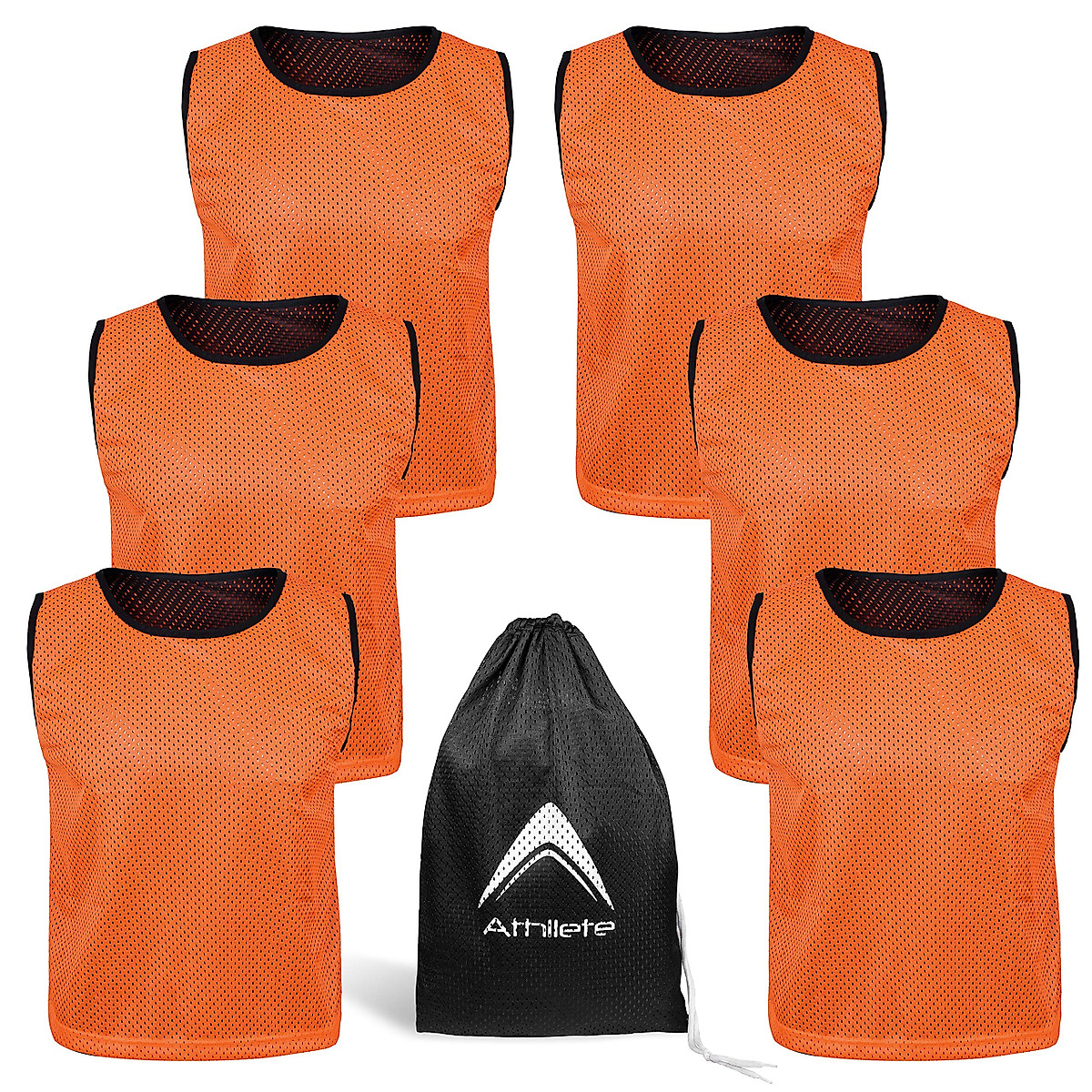 Athllete Reversible Basketball Jersey (Set of 6 + Free Carry Bag) Basketball Jerseys, Youth Basketball Jersey (Flame Orange/Black 6 Jerseys, Small)