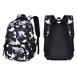 XLERHAZO School Backpack Camouflage Backpack Water Repellent Casual Daypack Lightweight Bookbags for Boys Girls (AX Camo Black)