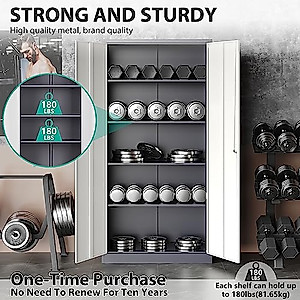 SISESOL Metal Storage Cabinet with Doors and Shelves, 71" Tool Storage Cabinet- Garage Cabinets and Storage System Kitchen Pantry Storage Cabinet with Adjustable Shelves Steel Storage Tall Cabinet