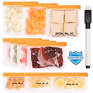 BPA Free Freezer Bags Reusable, Gallon Freezer Bags Silicone, Extra Thick Leakproof Reusable Freezer Bags Silicone and Plastic Free Lunch Bags Food Storage (10 Pack)