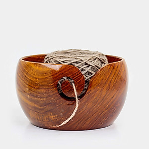 Nagina International Premium Rosewood Crafted Wooden Portable Yarn Bowl | Knitting Bowls | Crochet Holder (7 x 7 x 4 Inches)