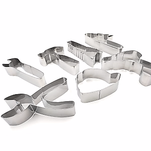 JOKUMO Tools Cookie Cutters Set – 7 PC High Grade 430 Stainless Steel –Wrench, Hammer, Saw, Chainsaw, Pliers, Safety Helmet and Drill