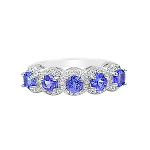 925 Sterling Silver Natural Blue Tanzanite 4 MM Round Cut Gemstone Women Jewelry Cluster Proposal Ring Wedding Ring Birthday Gift For Wife (Yellow Gold Rhodium Plated Silver, 6)