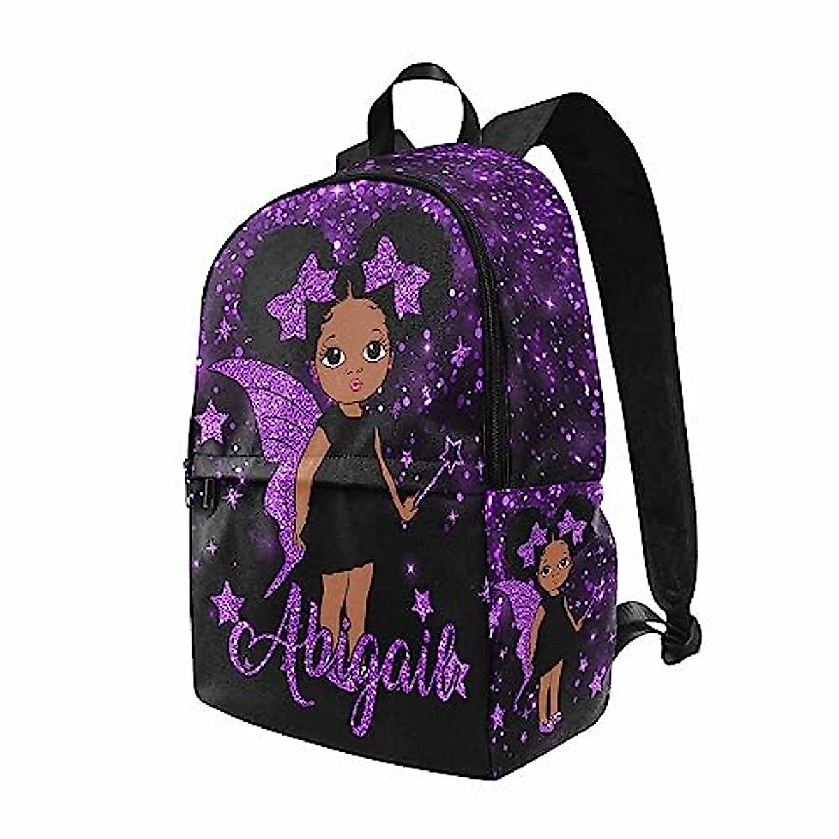 MyPupSocks Customized School Bag Afro Princess Backpack for Son from Dad, Purple Multipurpose Laptop Backpack Bookbag for Back School Gifts