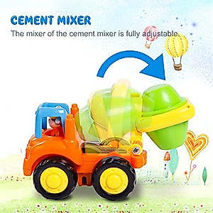 Friction Powered Cars, Push and Go Toy Trucks Construction Vehicles Toys Set for 1 2 3 Year Old Baby Toddlers Beach Dump Truck, Cement Mixer, Bulldozer, Tractor, Early Educational Gifts, A Set of 4