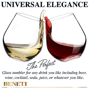 Stemless Wine Glasses (4 Pack - 18 Ounces) Drinking Glasses Highly Durable, Round Bowl Glasses for Wine, Red And White Wine Tumblers, European Made Cocktail Glasses, Stemless Wine Glass, Wine Goblets