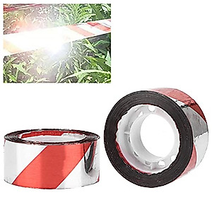 Hztyyier Reflective Scare Tape, Bird Scare Ribbon Thick Reflective Bird ​Deterrent Tape Garden Orchard Accessories Reflective Scare Birds Tape for Scare Birds Away(2 Pieces of red Silver, 100m)