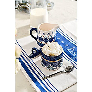 Bico Blue Talavera Ceramic Sugar and Cream Set, Dishwasher Safe