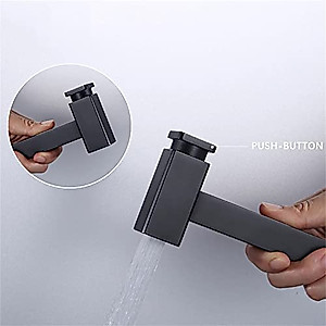 ZLOCYIVHE Handheld Toilet Bidet Sprayer, Single Cold Bidet Faucet with Push-Button, Matte Black Solid Brass Douche Kit, Square Shattaf Shower Set,D(Set B)