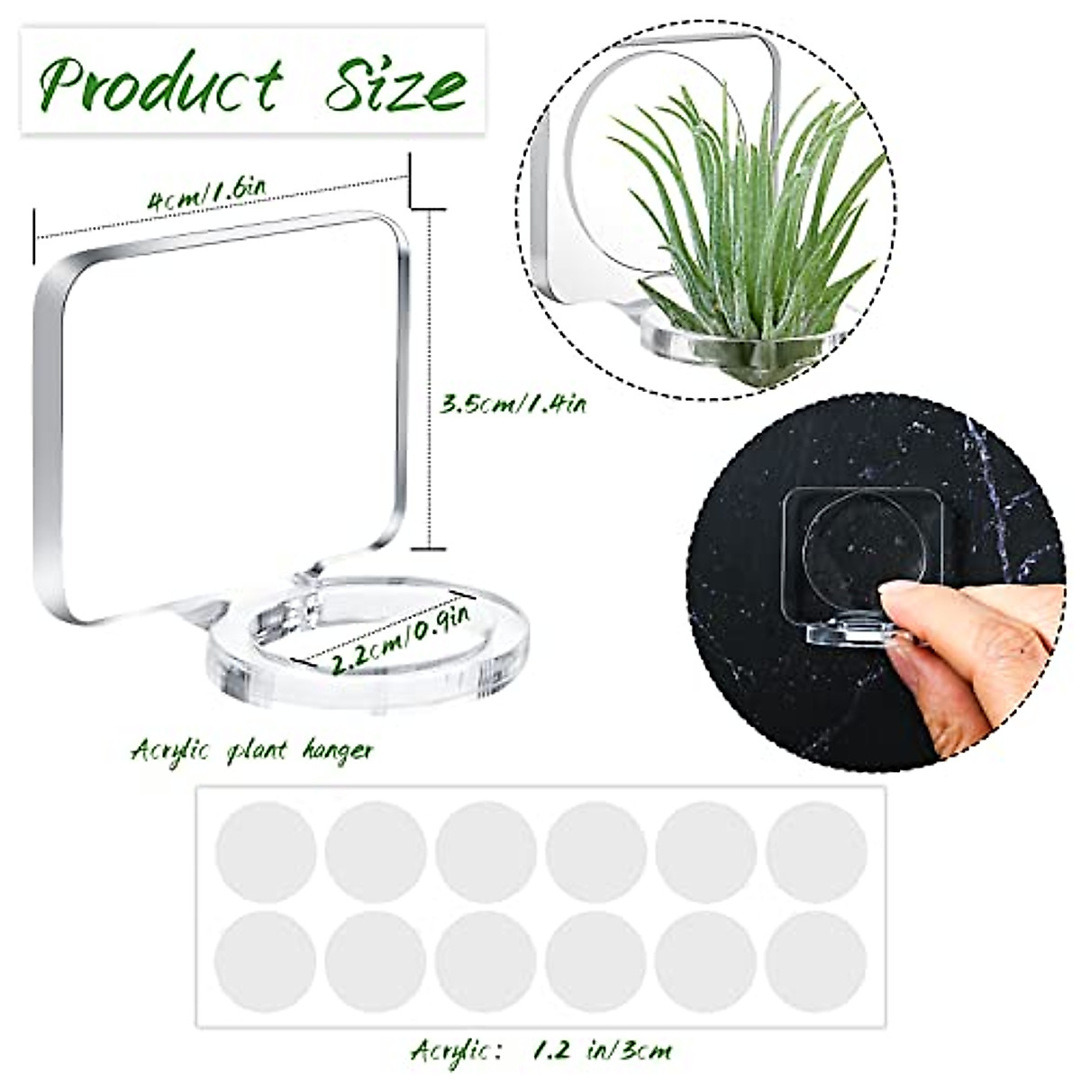 Jetec 12 Pcs Air Plants Holder, Acrylic Air Plant Hanger with Mounting Tape for Hanging Air Plants on Glass Display Home Decoration, Plants Not Included
