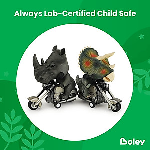 Boley Dinosaur Cars - T-Rex, Triceratops, Rhinoceros, and Shark Rev Up Toy Car for Boys, Girls, and Toddlers - Pull Back Car for Kids Ages 3 and Up