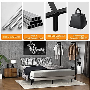 UJUJIA King Metal Bed Frame Heavy Duty Platform Bed Frames Sturdy Steel Slat Support 9 Legs Mattress Foundation Easy Assembly Adjustable Bed Frame Black