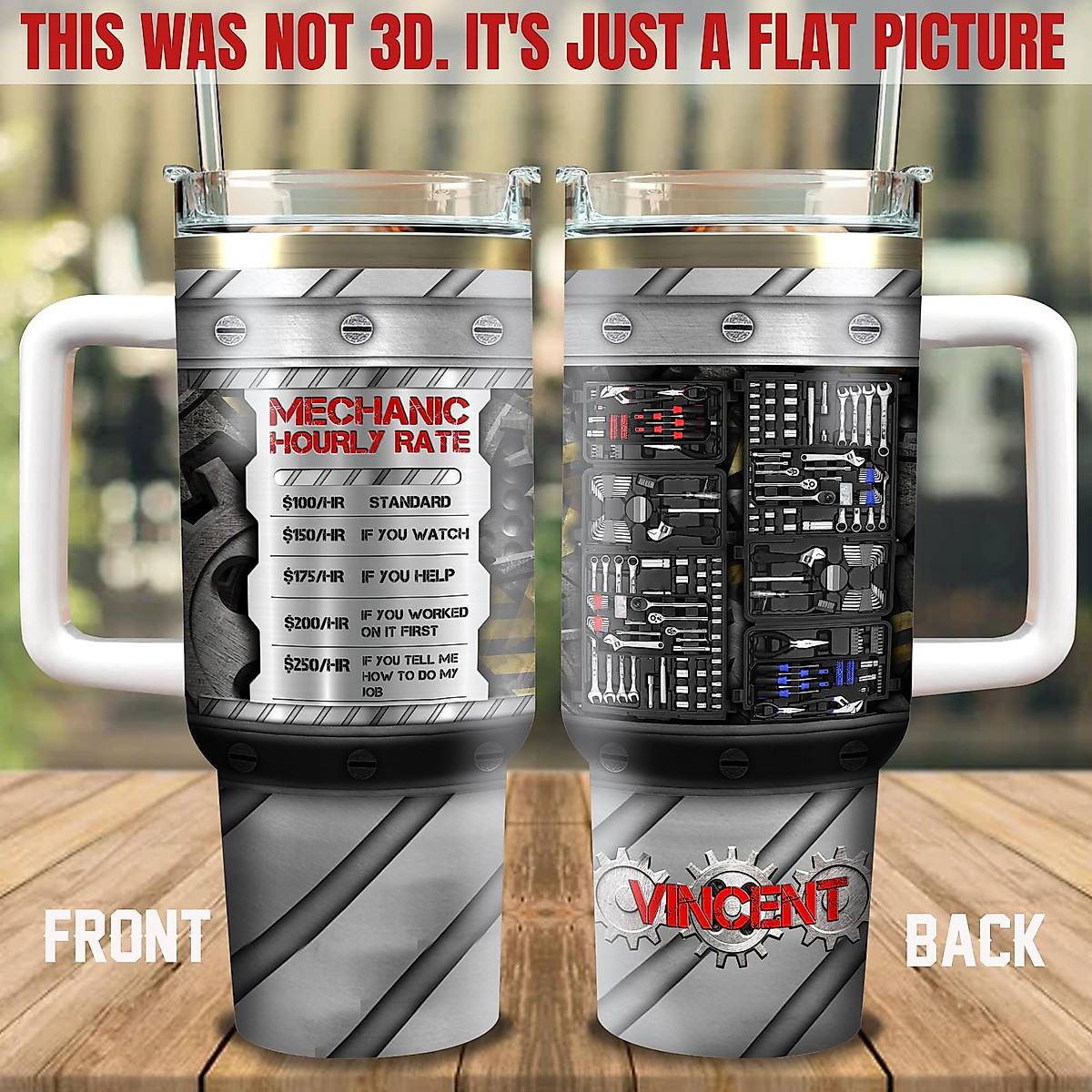 WAZONE Personalized Mechanic 40oz Tumbler with Handle Lid and Straw Customized Name Stainless Steel Insulated Coffee Travel Mug Cup Holiday Birthday Christmas Mechanics Themed Gift for Men Him