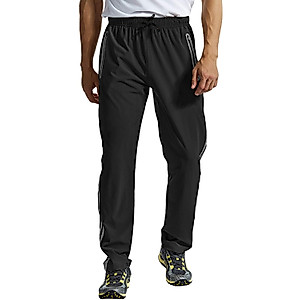 BGOWATU Men's Sweatpants Zipper Pockets Lightweight Exercise Pants Running Workout Sports (Black US L)