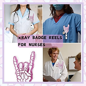 Radiology Xray Badge Reel Halloween Nurse Retractable Badge Clip Pink Skull Hand Badge Holder Funny for Student RN CNA ER Hospital Worker Gifts Radiology Tech Student Essentials