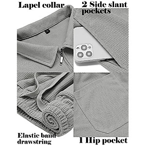 Babioboa Men's Tracksuit Polo Sirt and Shorts Set Solid Waffle Jersey Polo Short Suit Zip up 2 Piece Outfits(Grey,XXL)