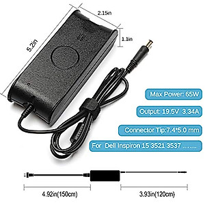 19.5V 3.34A 65W AC Adapter Laptop Charger Replacement for Dell Latitude 3190 3189 5400 5480 5490 7490 E5500 E5470 E6430 E6500 E6530 Chromebook 11 3120 3180 3189 Series