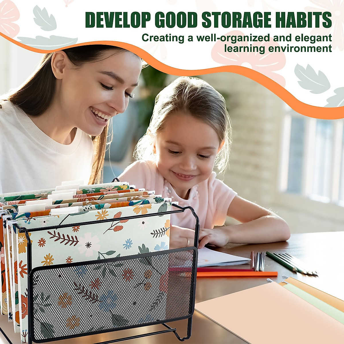 Qeeenar Decorative Floral File Folders, Letter Size, 12 Pieces, with Removable Labels and Adjustable Tabs