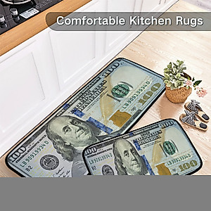 Kitchen Rugs and Mats 2 Pieces 100 Dollar Bill Print Anti Fatigue Kitchen Rug Set Non Slip Bath Mat Entry Floor Carpet Entrance Door Mat Runner 20"x28"+20"x47" 20"x28"+20"x47"