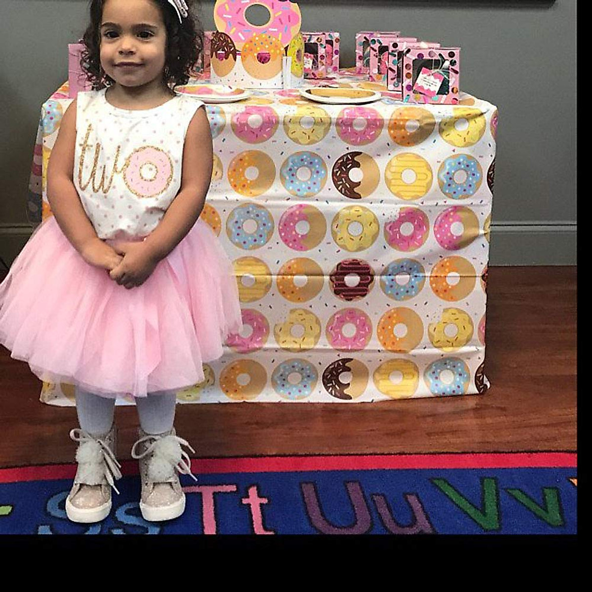 Newborn Baby Girls Pink Striped Tutu Dress First Birthday Skirt Outfits Casual Donut Print Girls Clothes Headband 2Pcs Set (Two Long-Sleeve, 2-3T)