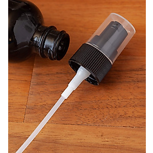 JUVITUS 2 oz Black Glass Luxury Boston Round Bottle with Black Treatment Pump (12 Pack) + Funnel