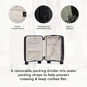 ANTLER | Stamford | 21 Inch Carry On Luggage | Lightweight Suitcase with Wheels and USB Port | Hard Case Luggage | Travel Suitcase with Packing Divider | TSA Approved Lock | Polycarbonate | Black