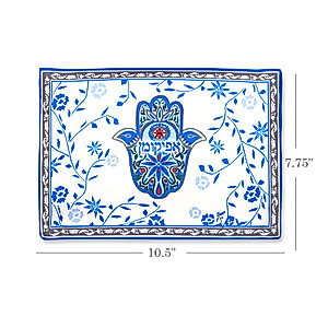 Aviv Judaica Artistic Hamsa Design Silk Passover Matzo Cover & Afikoman Bag Set for the Pesach Seder Passover Decorations
