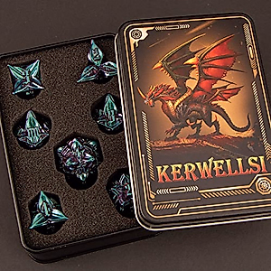 KERWELLSI Metal DND Dice Set, Dungeons and Dragons Dice Set D&D, Purple Role Playing Dice, 7 Piece D and D Dice with Box, Polyhedral RPG Dice D20 D12 D10 D8 D6 D4