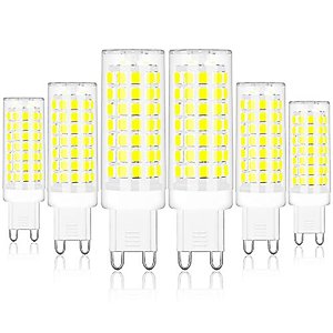comzler G9 LED Bulb Bi Pin Base G9 6W LED Bulbs Daylight White 6000K, G9 Light Bulbs for Chandelier, Ceramic Base, 60W Halogen Equivalent, Non-dimmable, 600LM, Pack of 6