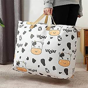4 PCS Large capacity Storage Bag Of Different Sizes Storage Bag With Handle Largecapacity Storage Bag Foldable Storage Bucket For Quilt Blanket (Cow)