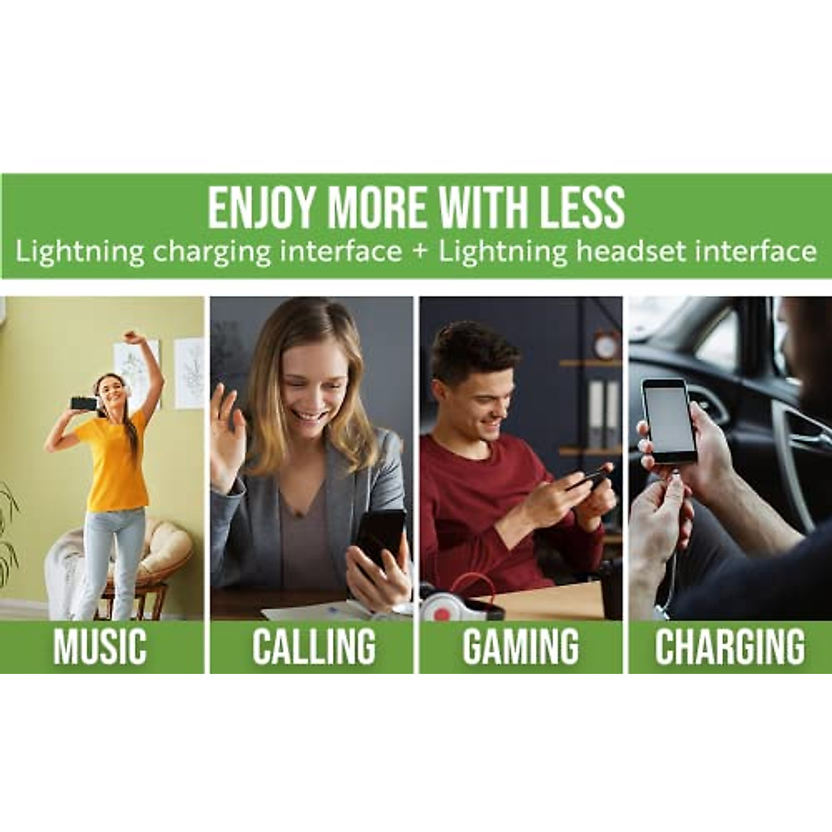 MeeA Lightning to 3.5mm Headphones Dongle Jack Compatible with iPhone 2 in 1 Headphone Adapter and Aux Audio Adapter + Charger Cable Splitter Bundle Compatible with iPhone 14,13,12,11 XS XR X 8 7