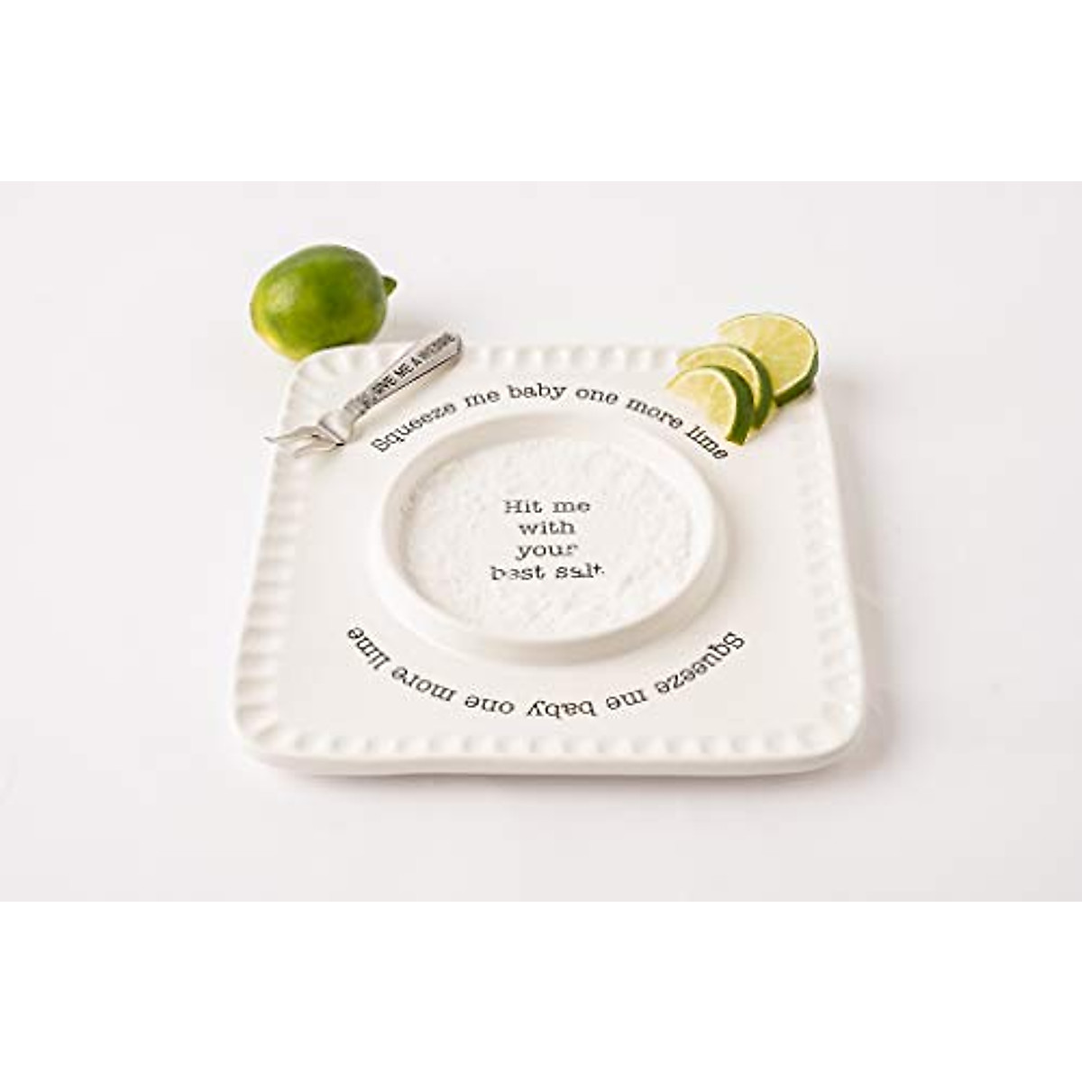 Mud Pie Lime and Salt Rimmer Margarita Set, Square, White