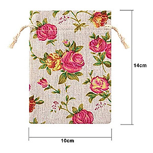 Pangda 30 Pieces Small Size Rose Drawstring Bags Burlap Flower Pouch Bags Linen Gift Bags Jewelry Pouches for Wedding DIY Craft Party (3.9 x 5.3 Inch)