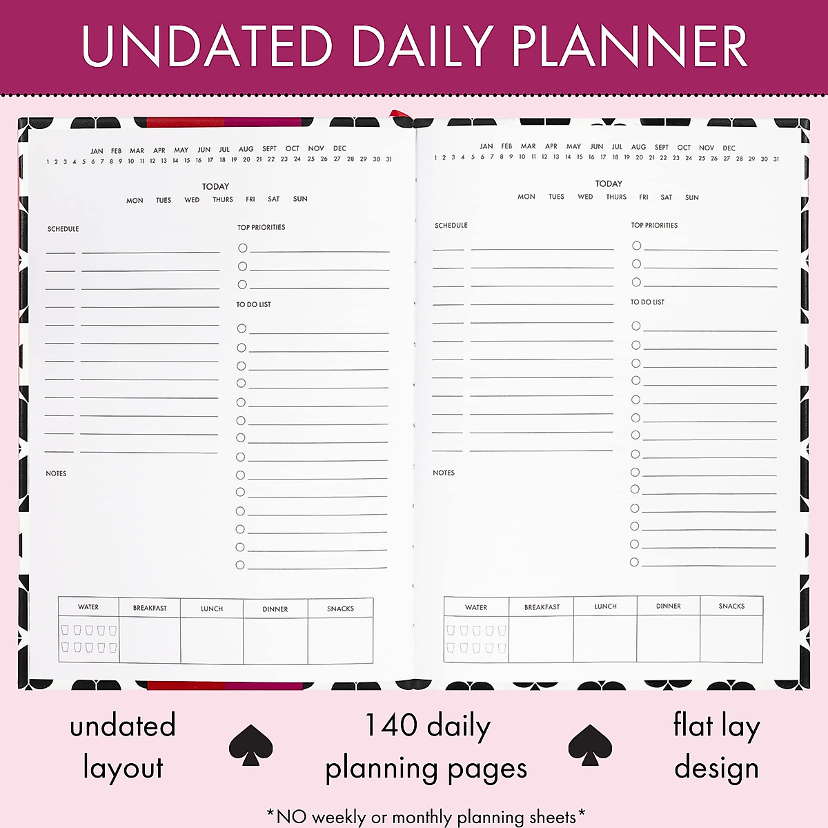 Kate Spade New York Undated Daily Planner, Large Journal Planner, To Do List Notebook, Hardcover Personal Organizer, Spade Flower Stripe