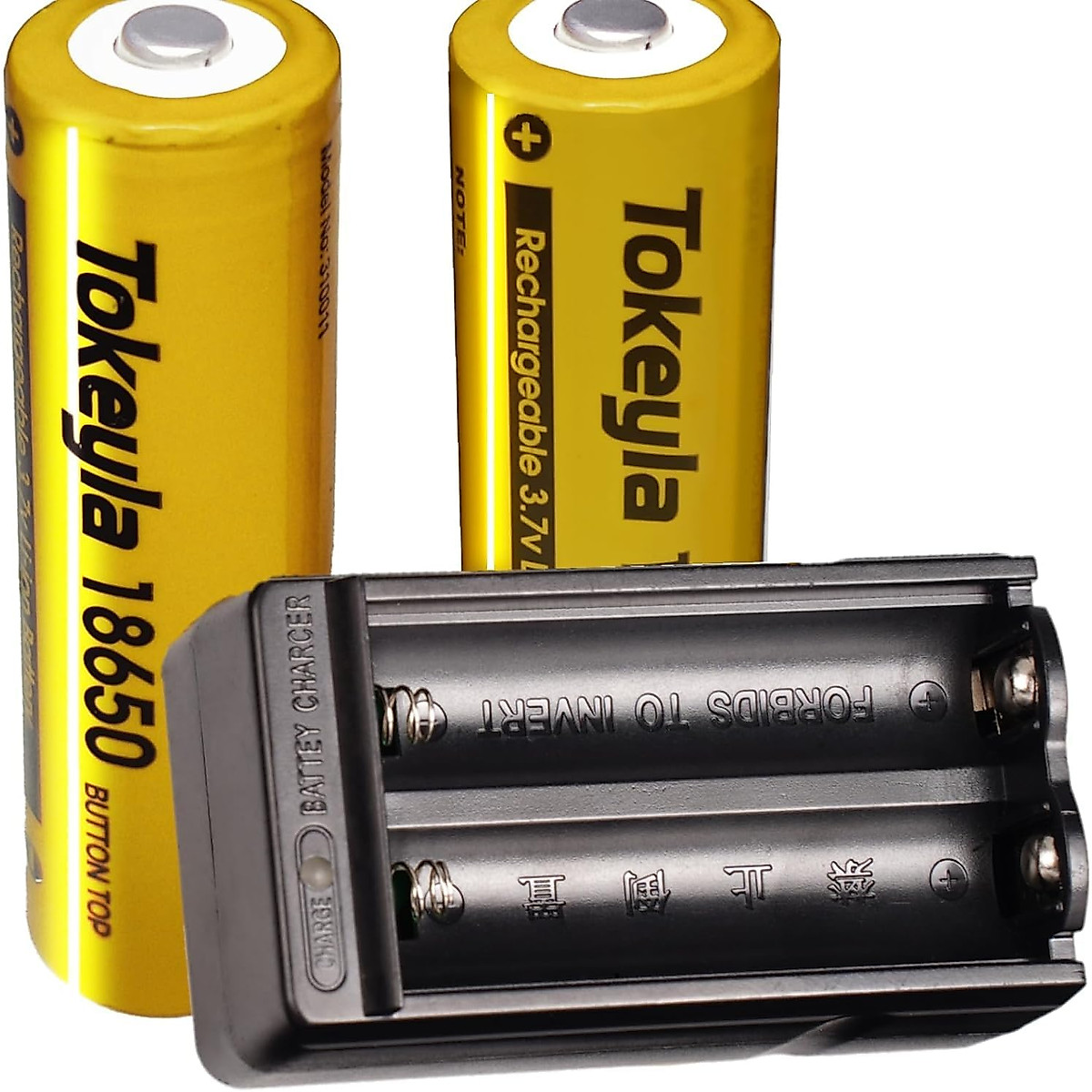 2Pcs 1￵8￵6￵5￵0 Rechargeable Batter￵y W￵i￵th 18650 Rechargeable Battery Charger,Universal Charger for 18￵650 Rechargeable Battery (2Pcs Batte￵r￵y+Charger)