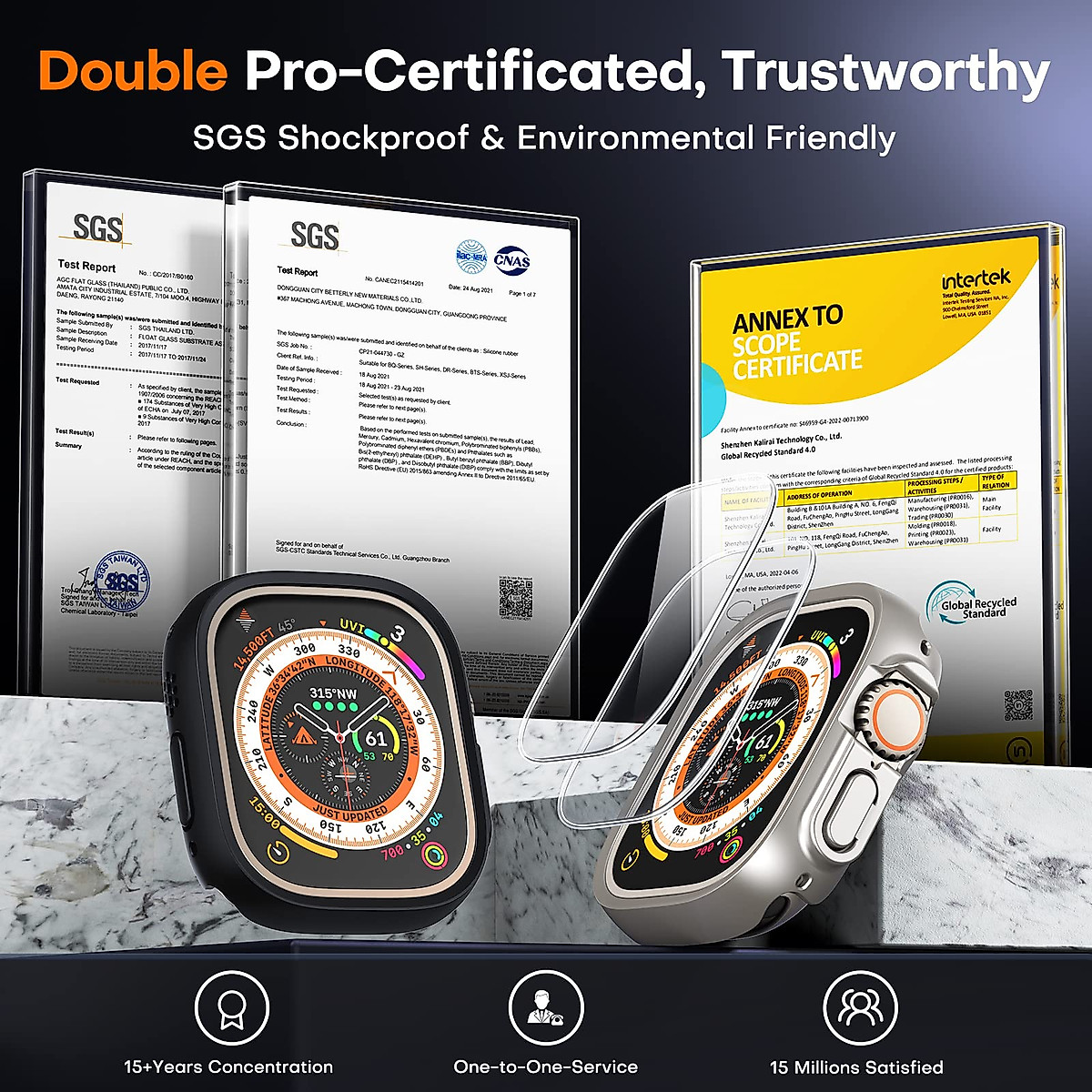 TOCOL 2 Pack for Apple Watch Ultra 2/Ultra Case 49mm + 2 Pack Tempered Glass Screen Protector for iWatch, [10X Military-Grade Shockproof], Anti-Scratch, Ultra Thin, Bubble Free, Black+Original