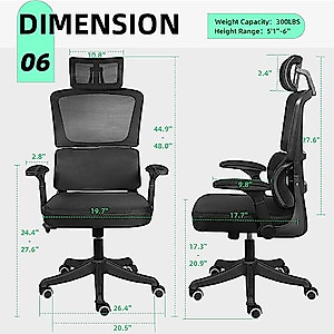 Modoway Ergonomic Office Chair Lumbar Support, High Back Office Chair with Adjustable Headrest and Arms, Mesh Computer Desk Chair Tilt Function, Swivel Task Chair 300lbs for Home Office Work, Black