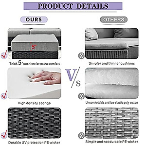 XIZZI Patio Furniture Set Outdoor Sectional Sofa 8 Pieces No Assembly Required Conversation Sets All Weather PE Rattan Wicker Couch with Coffee Table and Ottoman,Dark Grey Stripes